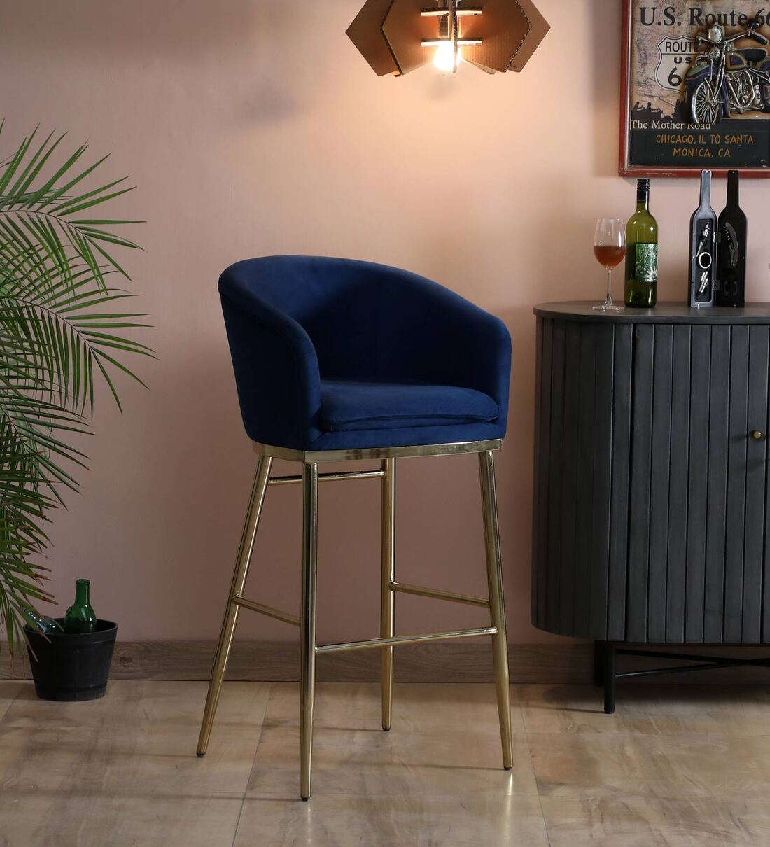 Buy Enrico Velvet Bar Stool In Dark Blue Colour Online - Contemporary ...