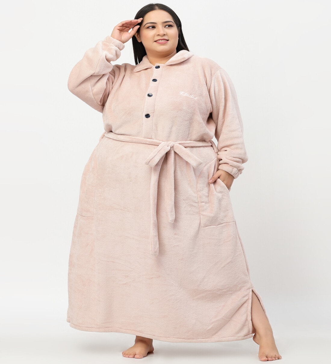 Buy Pink Solid Woolen Women Bath Robe With Belt (3XL) By Klotthe at 75% ...