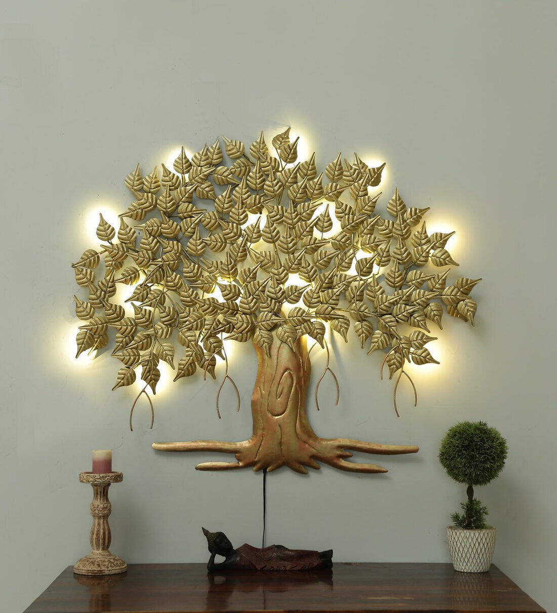 Buy Iron Decorative Tree Wall Art With Led In Yellow at 26% OFF by The ...