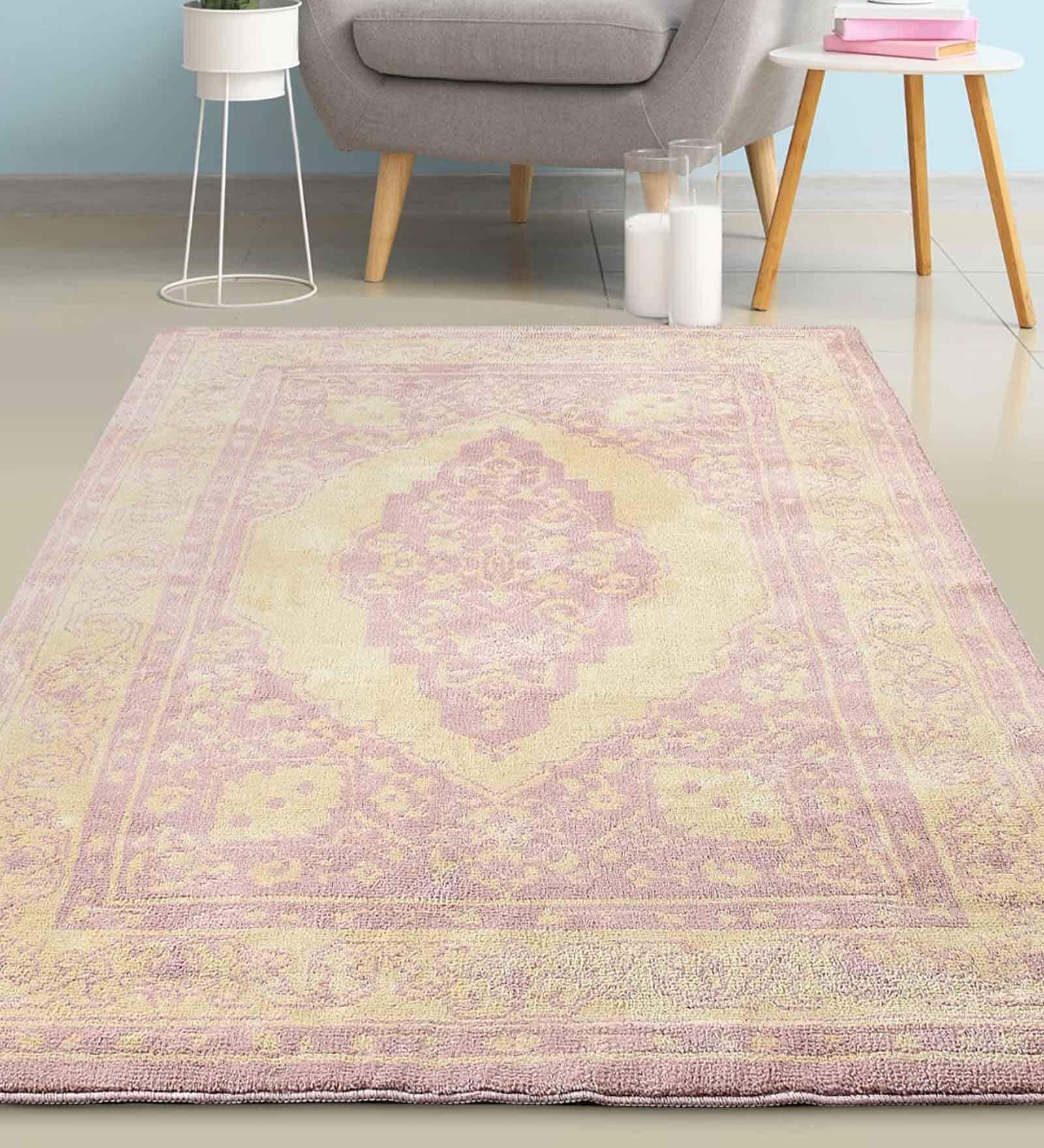 Buy Pink Persian Cotton 6 ft x 9 ft Machine Made Carpet by Saral Home ...