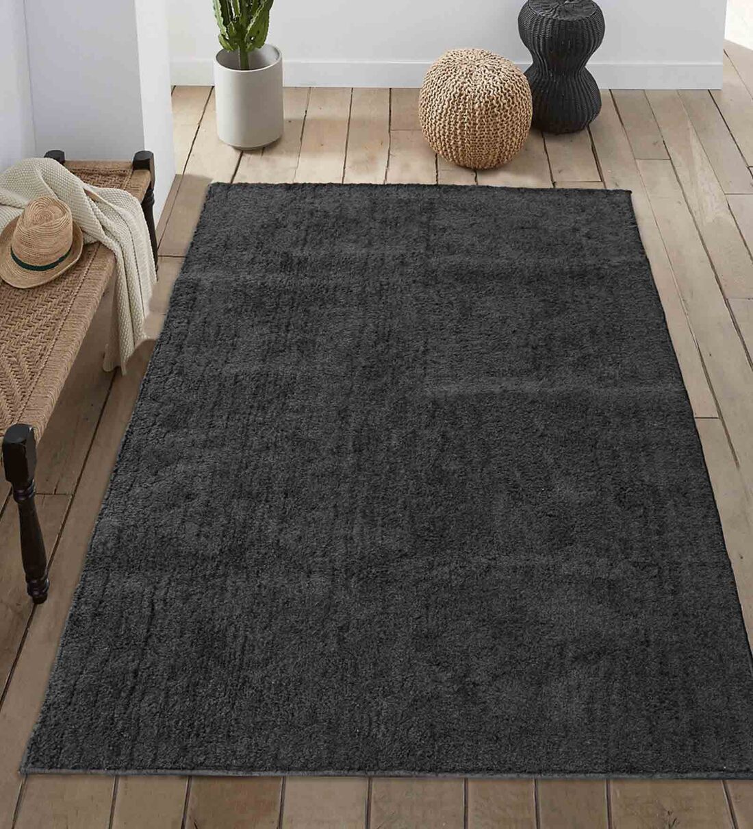 Buy Grey Solid Fiber 4 ft x 6 ft Machine Made Carpet by Saral Home ...