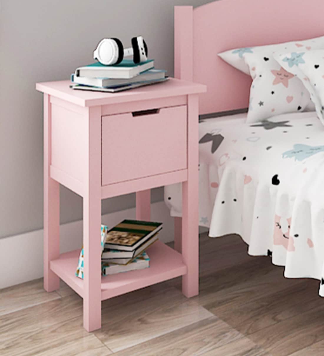 Buy Vintage Bedside Table in Pink Colour by Ikooji Online - Kids ...