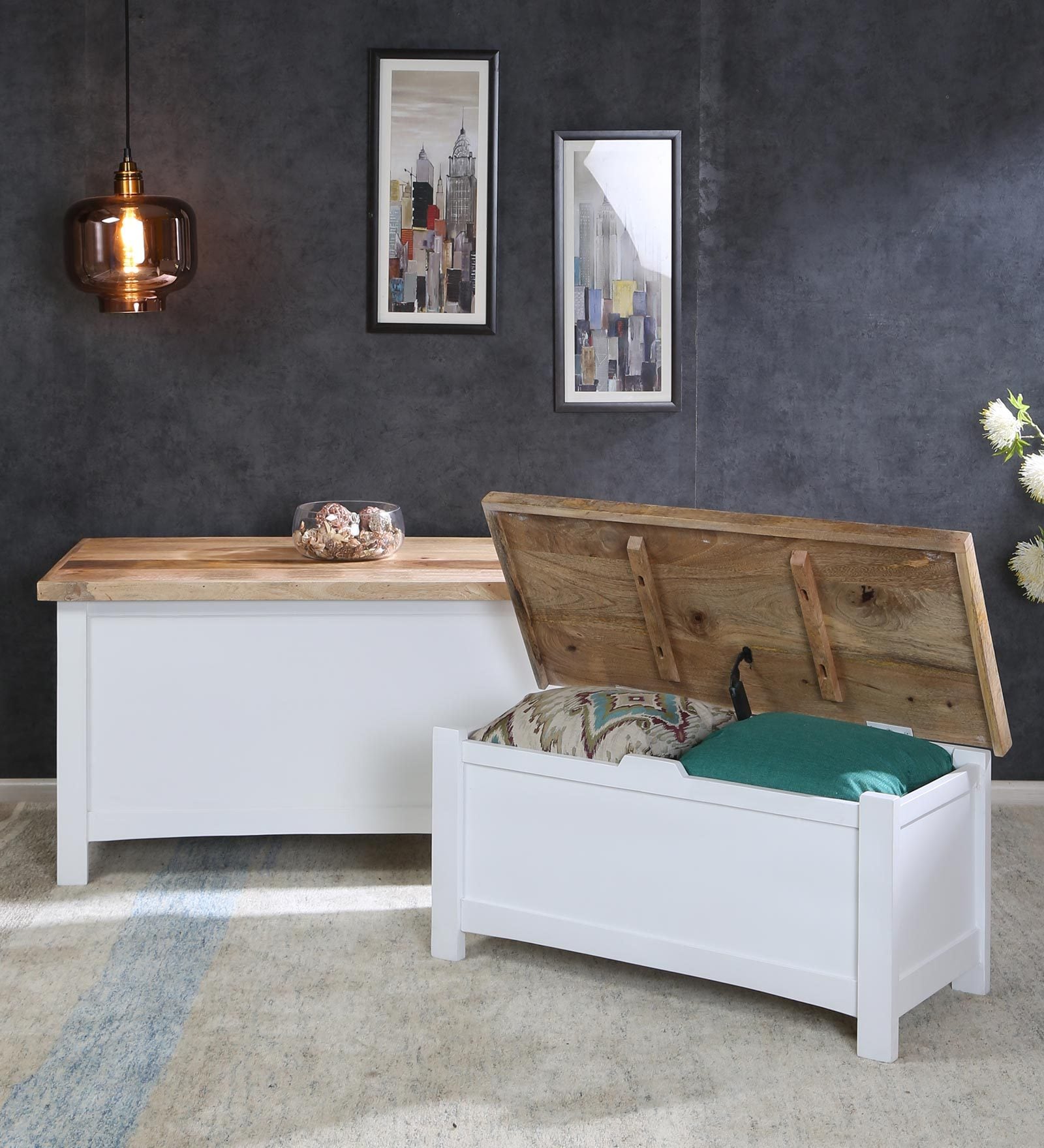 Buy Caistor Sheesham Wood Linen Trunk in White Finish (Set of 2) at 36% ...