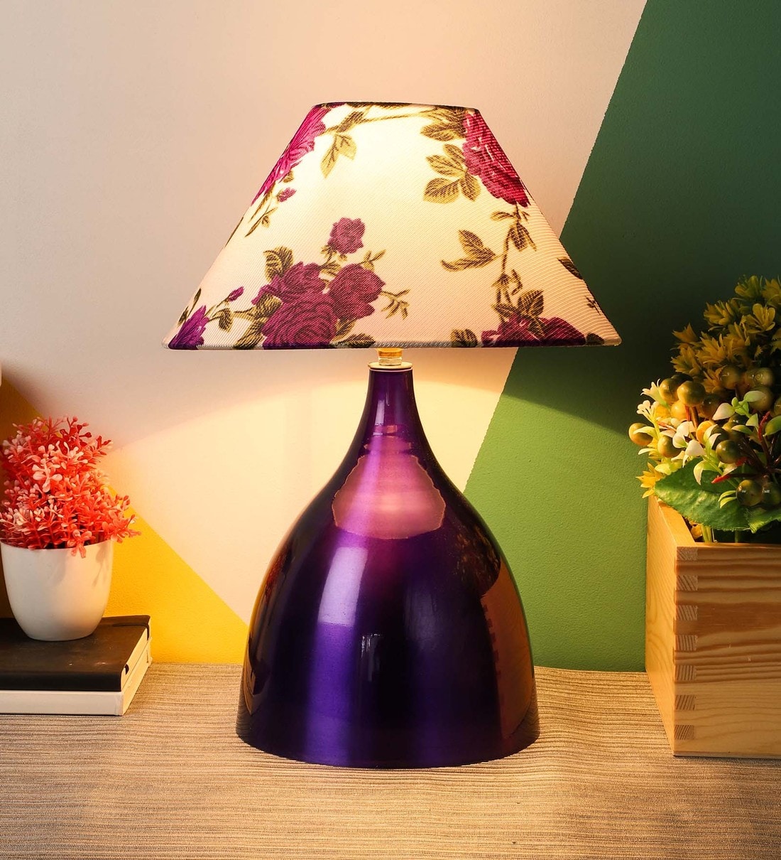 Buy Purple & White Fabric Shade Table Lamp with Purple Base by Foziq at ...