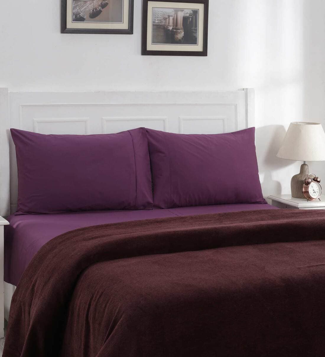 Buy Purple Solid 110 TC Cotton Double Bed Cover by Maspar at 100% OFF ...