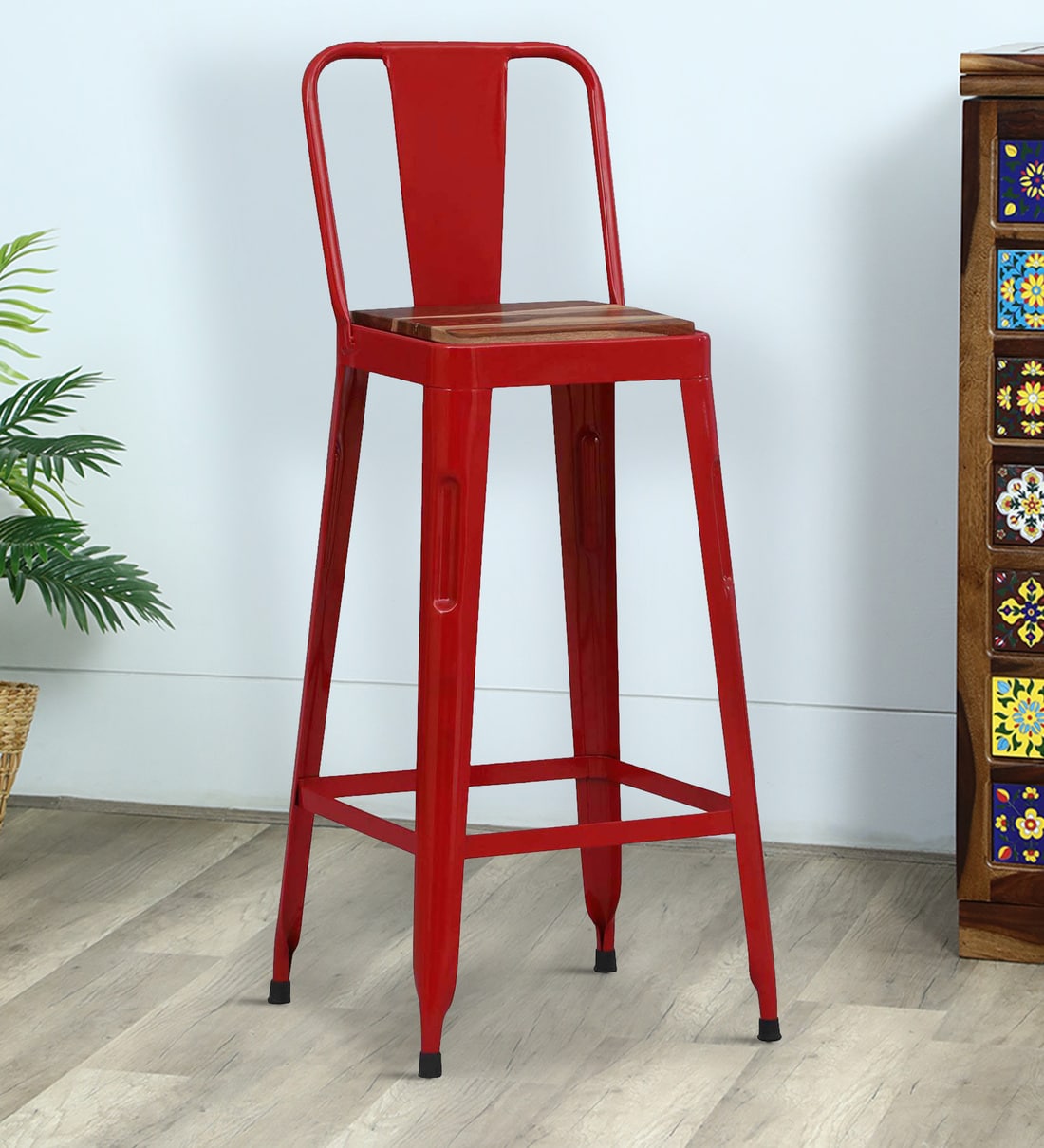 Buy Raglan Metal Bar Stool In Red Colour Online - Eclectic Bar Stools ...