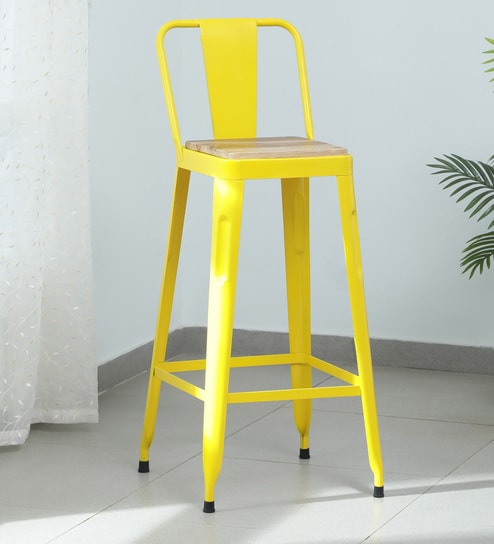 Buy Raglan Metal Low Back Bar Stool In Yellow Colour Online - Eclectic ...