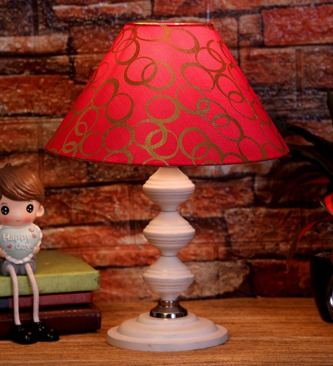 Buy Red & Gold Shade Table Lamp With Metal Base By Foziq Online - Metal ...