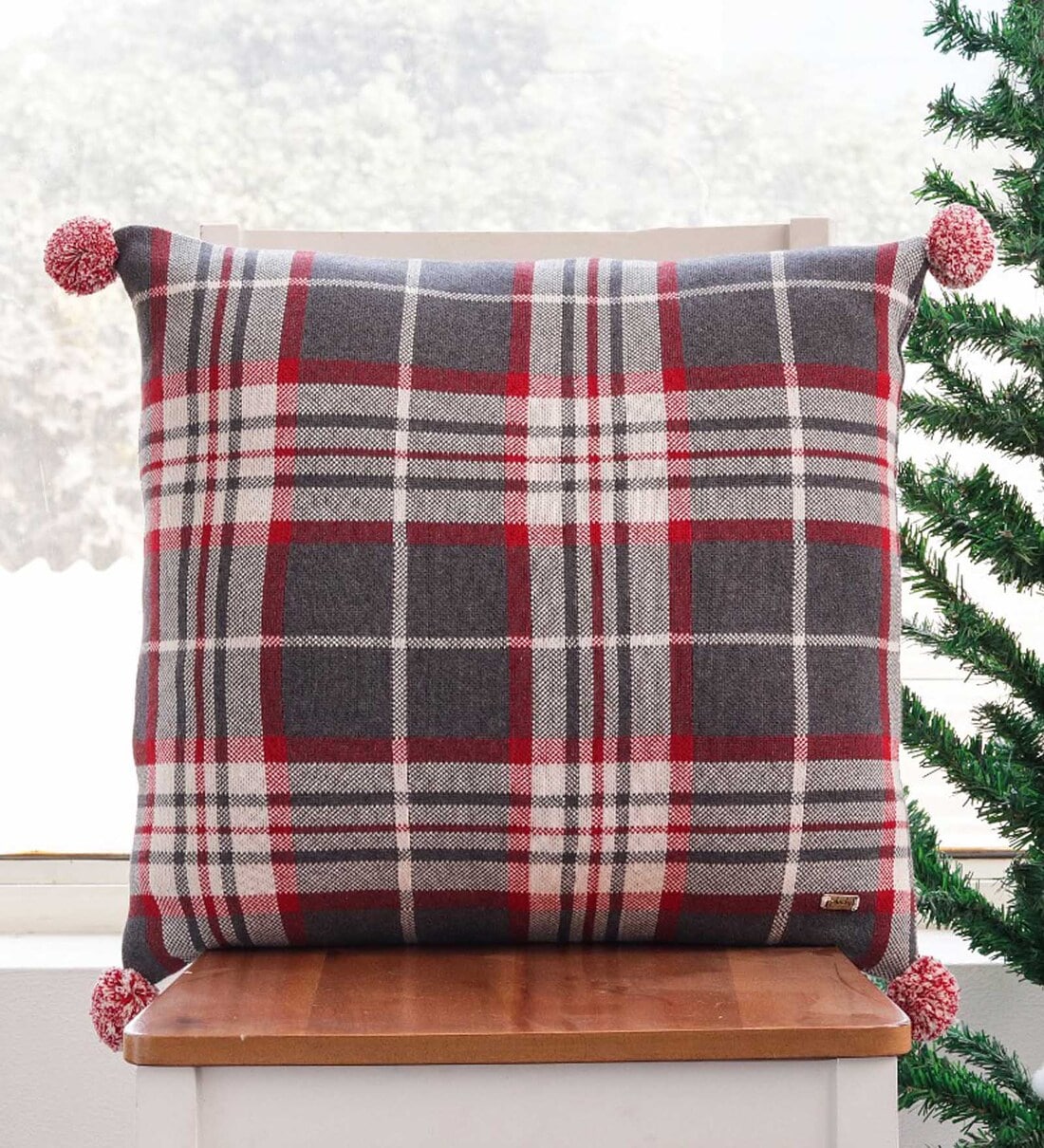 Buy Red Geometric Cotton 20 x 20 Inches Cushion Cover by Pluchi Online ...