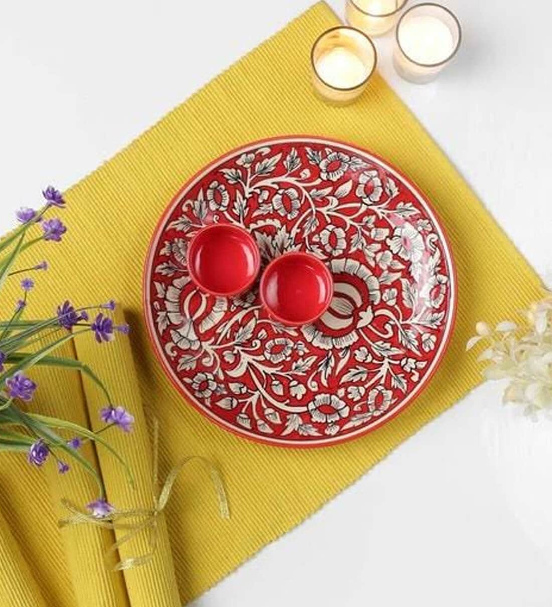 Buy Red Ceramic Platter with bowls Set of 3 by Miah Decor at 26% OFF by ...