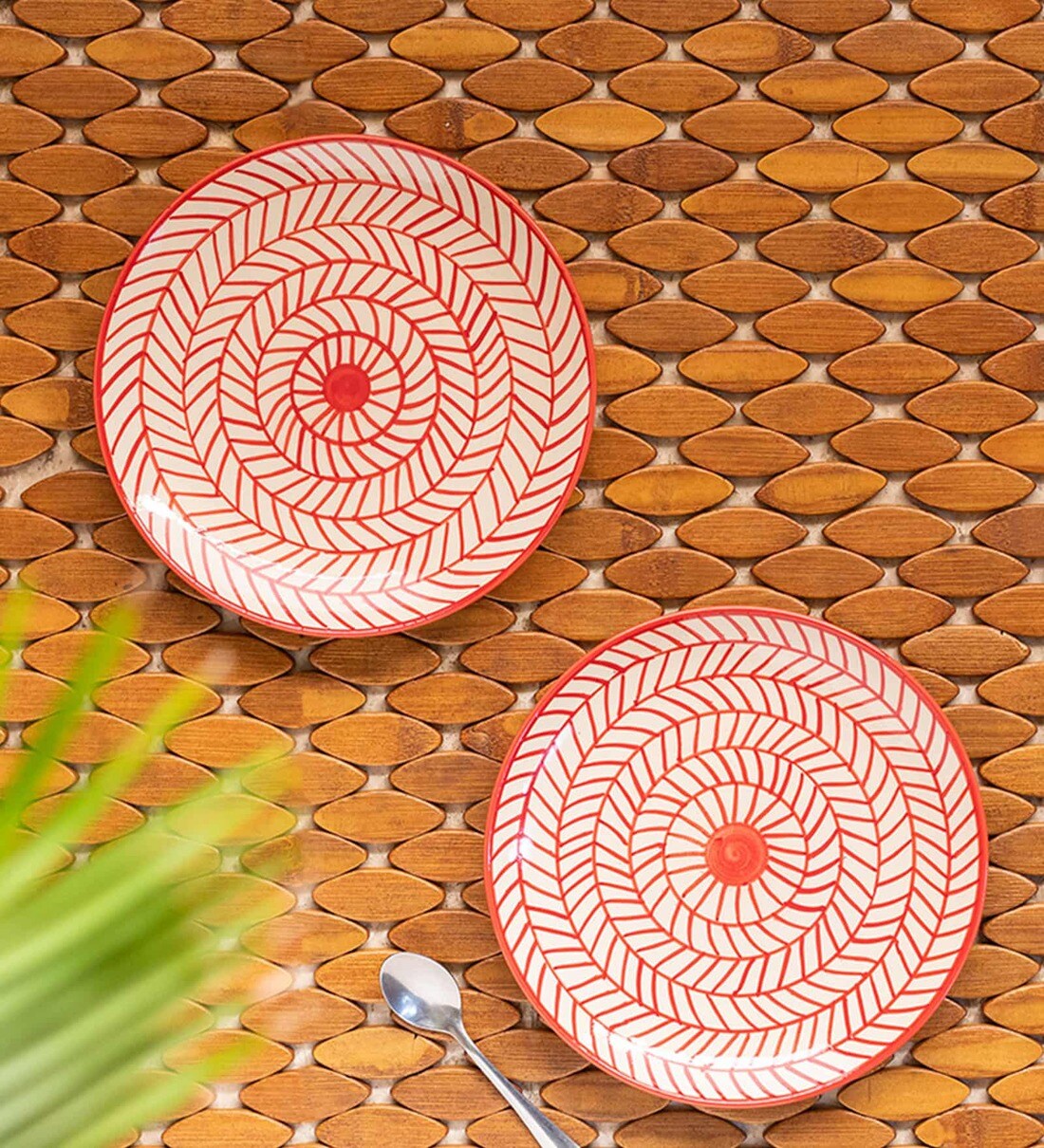 Buy Chevrons 7 Inch Red Ceramic (Set of 2) Quarter Plate at 56% OFF by ExclusiveLane | Pepperfry