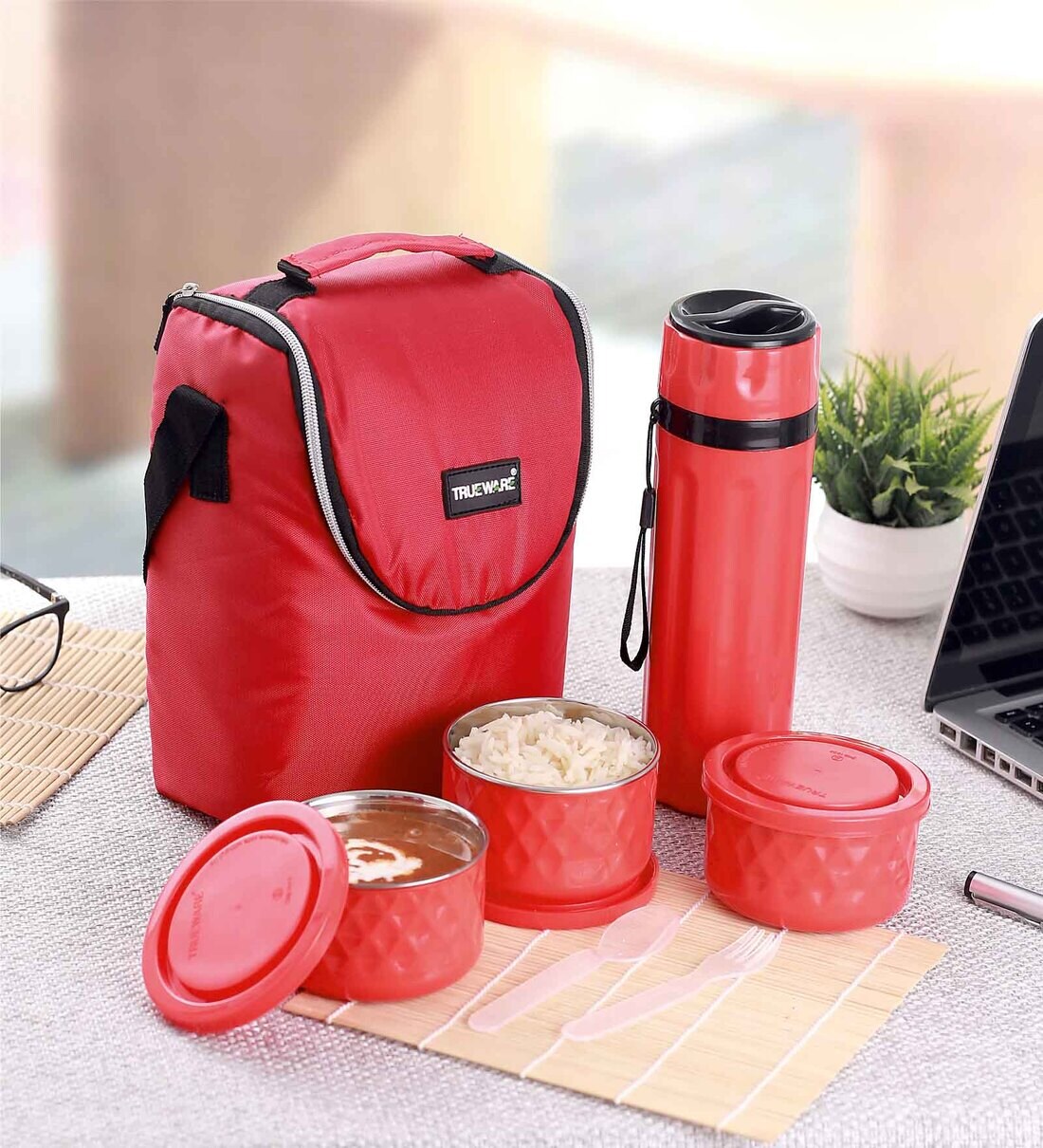 Buy Red Executive 1400ml Steel & Plastic Lunch Box at 57% OFF by ...