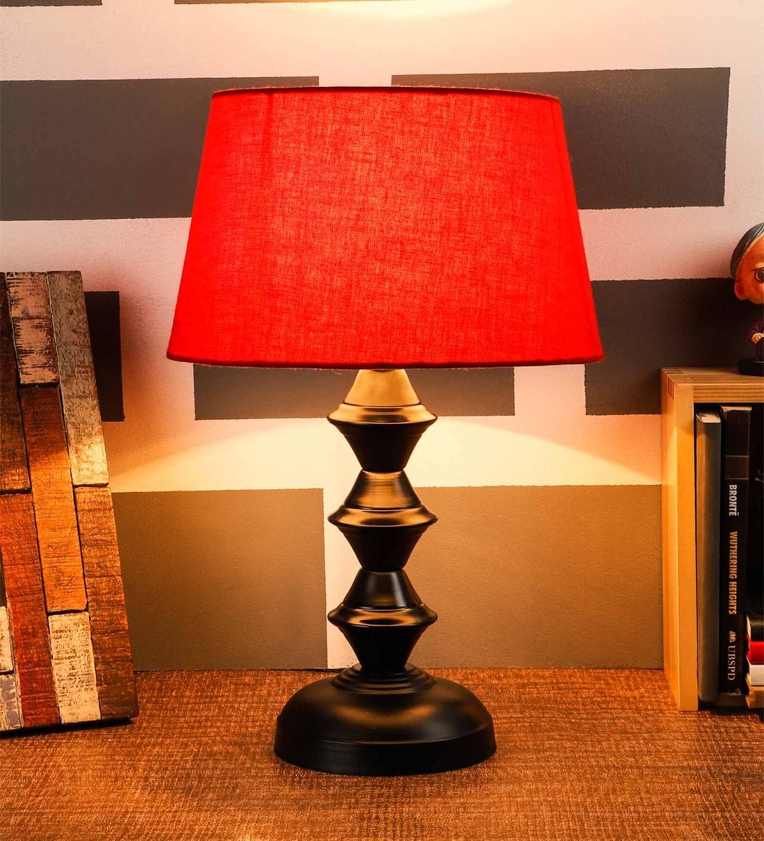 Buy Red Fabric Shade Table Lamp With Black Base By Foziq at 78% OFF by ...