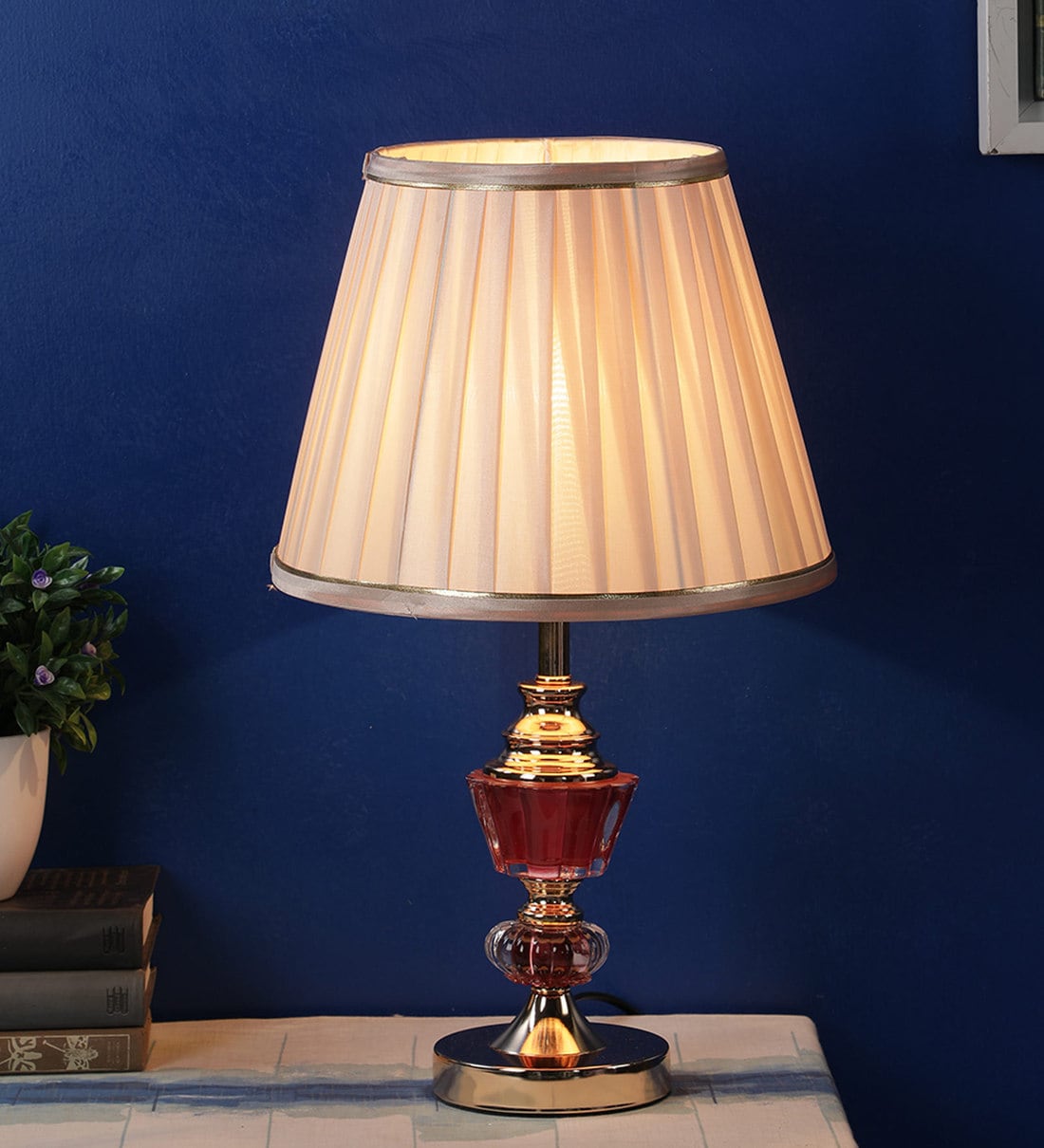 Buy Red Fabric Shade Table Lamp With Gold Base By The Light Studio at ...
