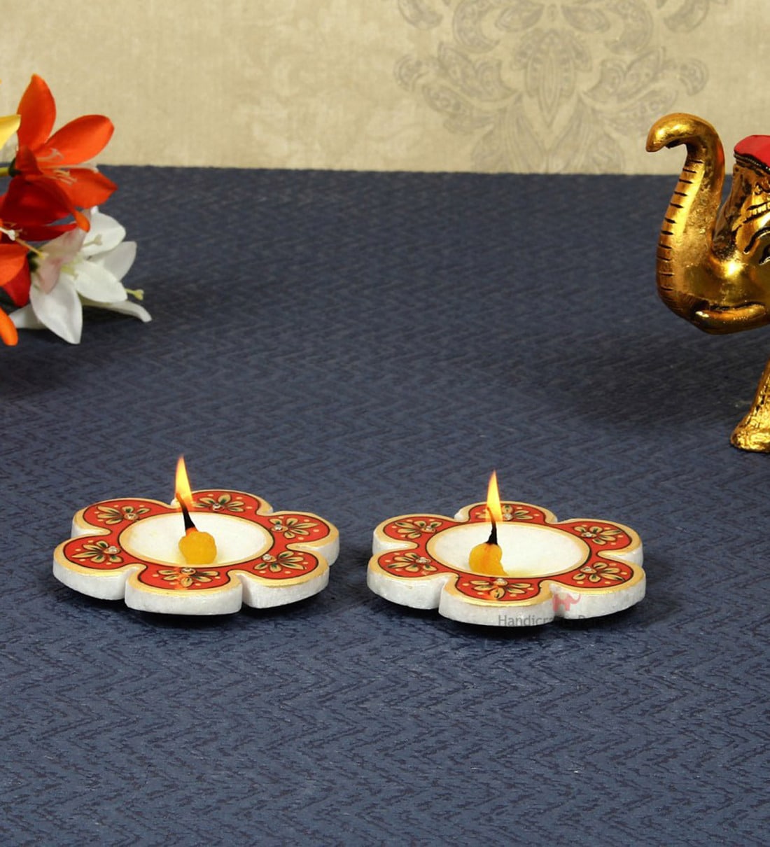 Buy Red Marble Festive Diya by Handicrafts Paradise at 27% OFF by ...