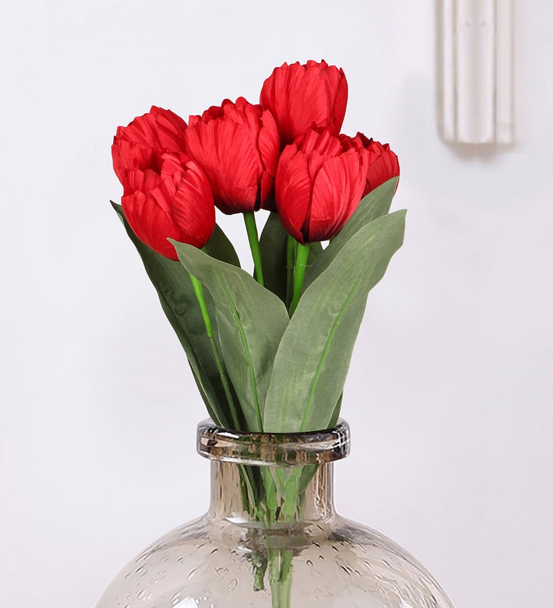 Buy Red Polyester Artificial Tulip Flower Without Pot by Tied Ribbons ...