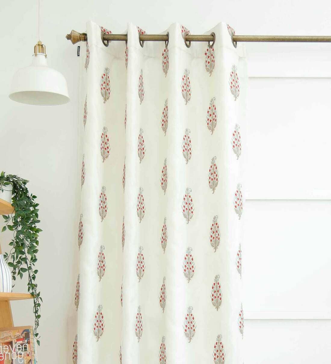 Buy Red Traditional Polyester 5 Ft Semisheer Eyelet Window Curtain by ...