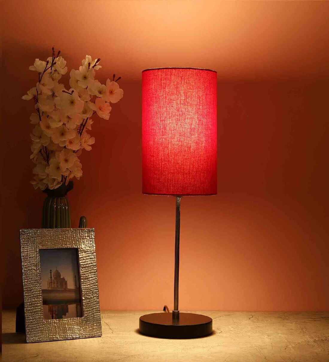 Buy Galaxy Red Fabric Shade Night Lamp With Aluminium Base By BTR ...