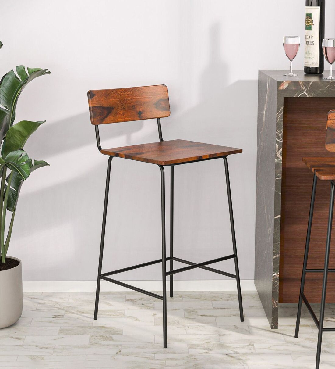 Buy Reef Solid Wood Bar Stool in Walnut Finish at 39% OFF by @home ...