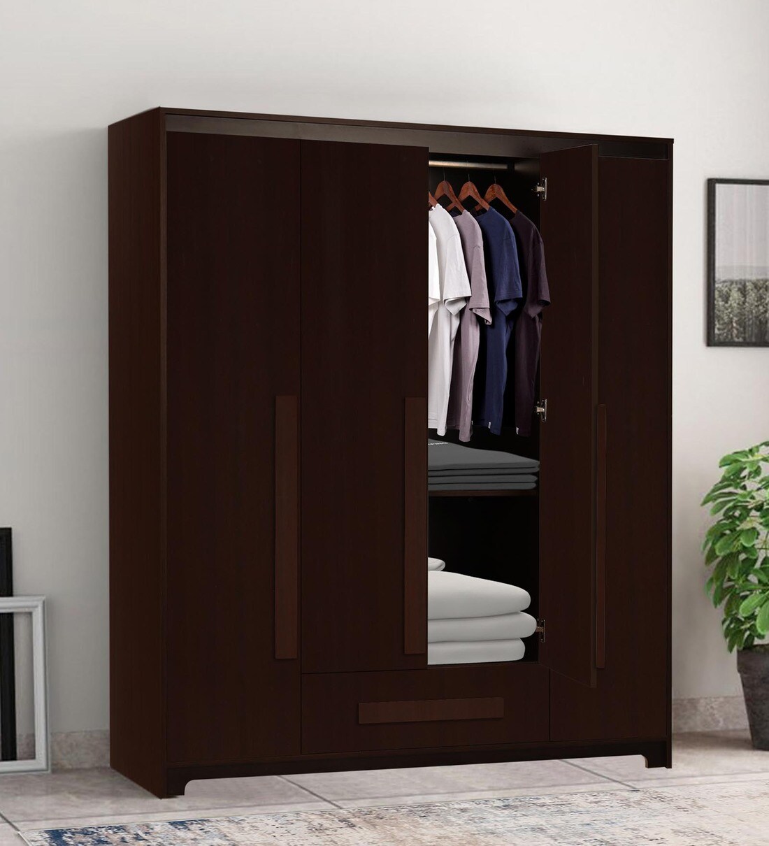 Buy Regal 4 Door Wardrobe in Walnut Finish with Drawer Storage at 35% ...