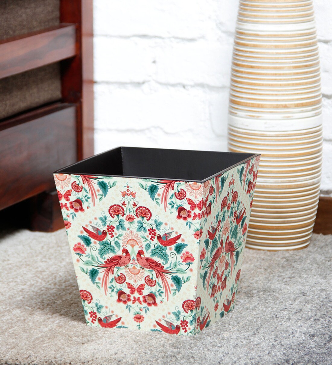 Buy 9 Ltr Charlotte Open Wooden Multicoloured Dustbin at 51% OFF by ...