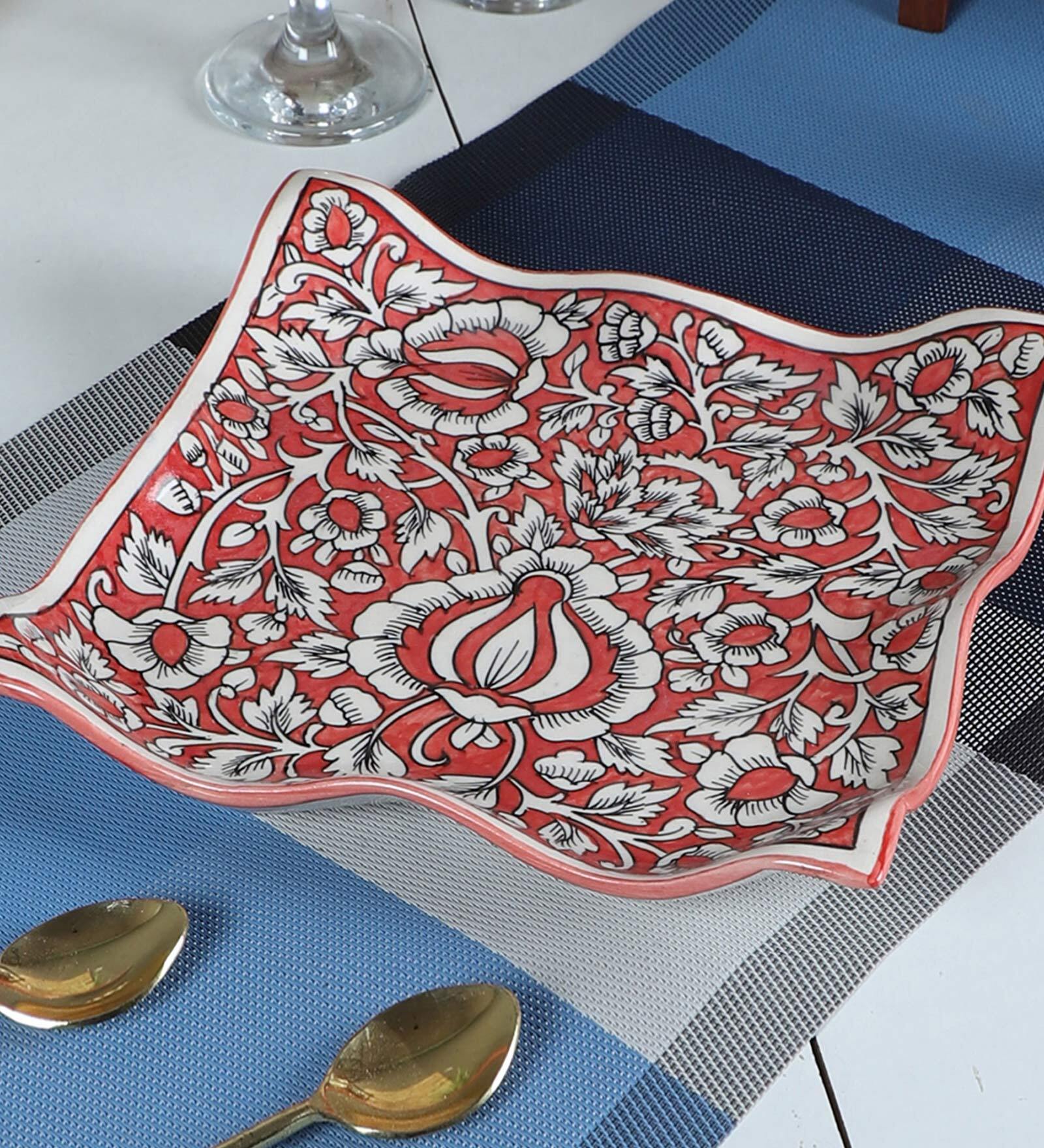 Buy Rectangular Shaped Red Ceramic Appetizer Platter by CDI Online ...
