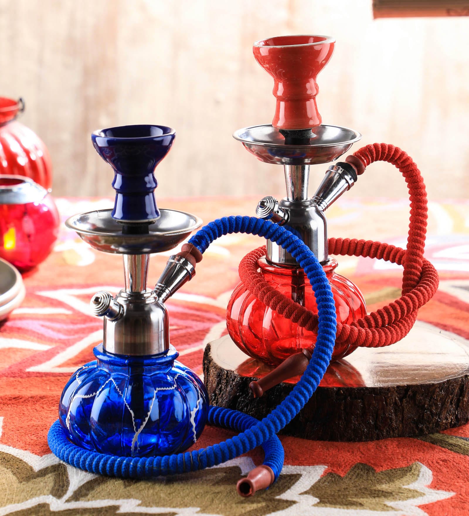 Buy Red & Blue 24 cm Metal Table Hookah set of 2 by Frestol Online ...