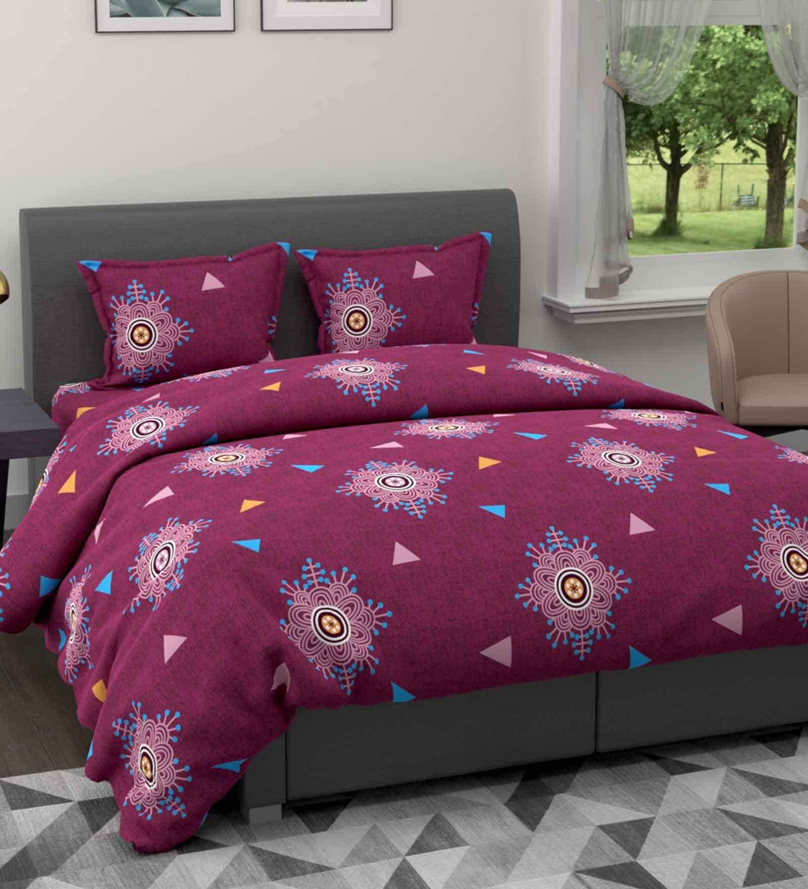 Buy Red Traditional 192 TC Microfiber (Set of 4) Double Bed Bedding ...