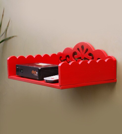 Buy Engineered Wood Wall Mounted Set Top Box Holder in Yellow Colour by ...
