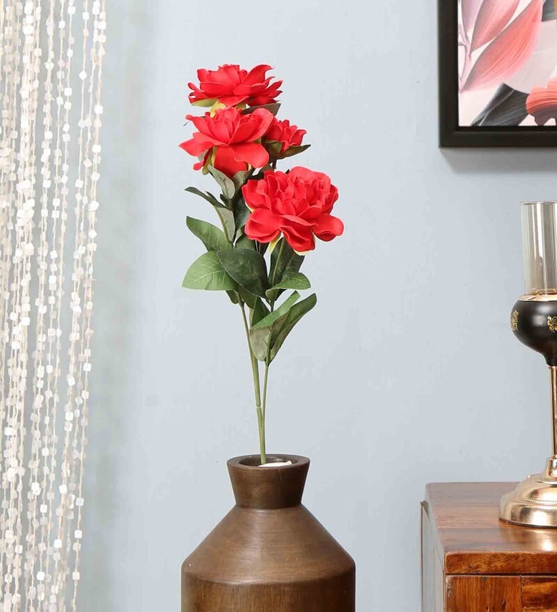 Buy Red Rose Bush Artificial Flower Without Pot by @home Online ...