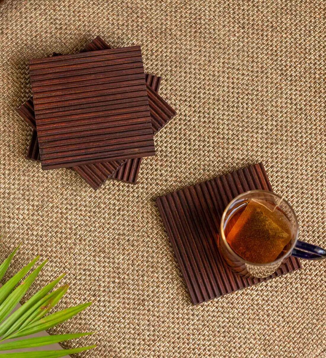 Buy Ripples of Wood Brown Sheesham Wood (Set of 4) Table Coaster at 46% ...