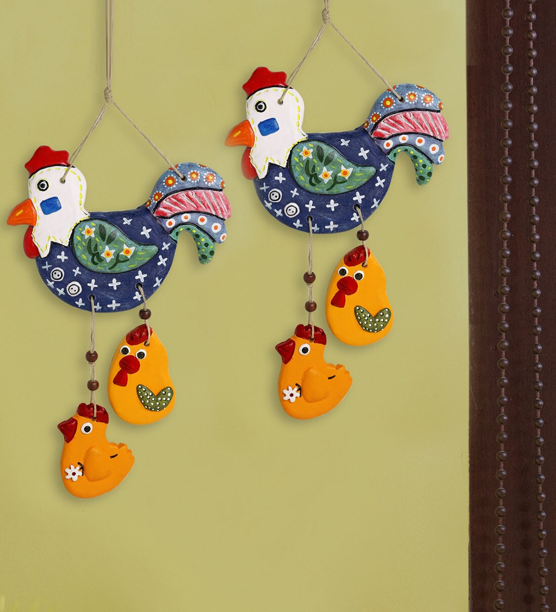 Buy Rooster Chicks Shaped Multicolour Terracotta (Set of 2) Wall ...