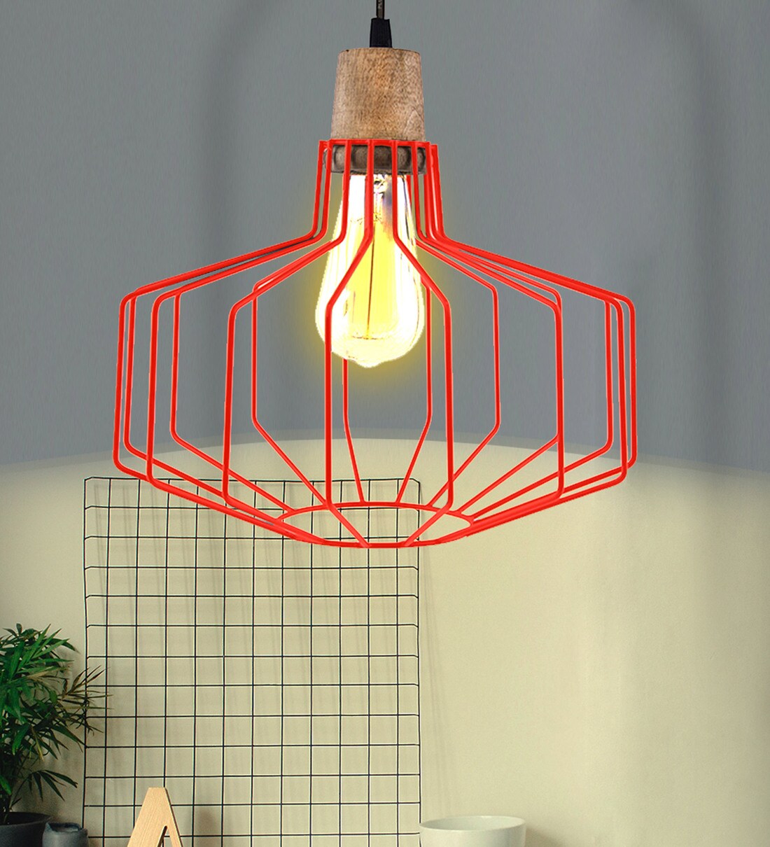 Buy Round Red Iron Single Hanging Light by Aymh Online - Globe Hanging ...