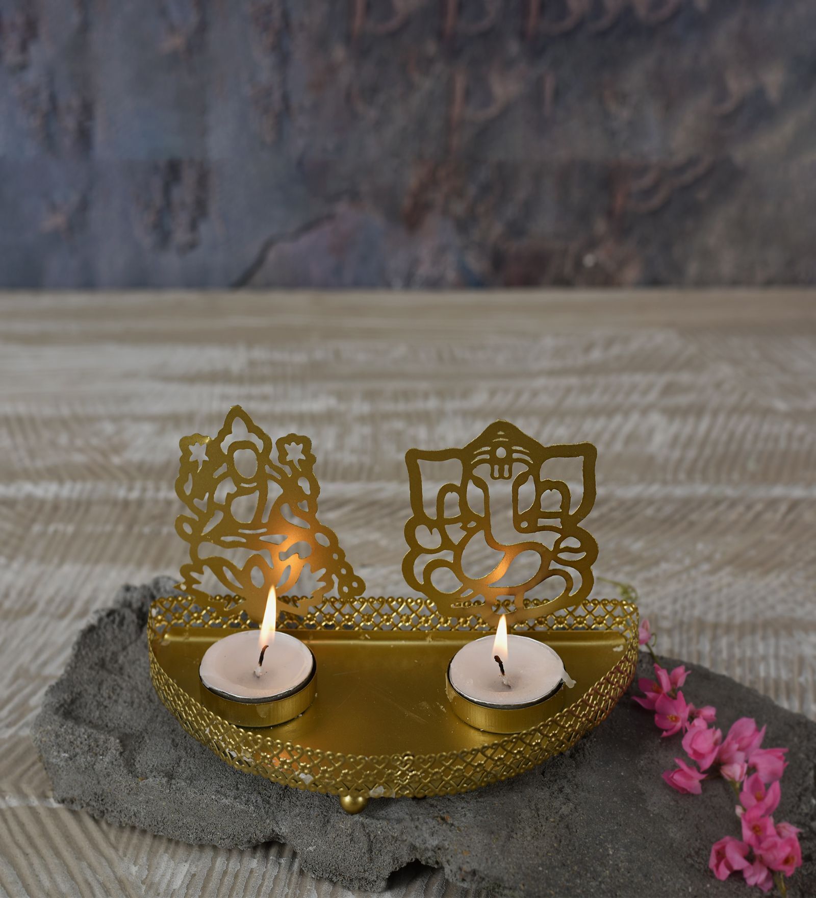 Buy Roshni Lakshmi Ganesh Gold Iron T-Light Holder by Citilites at 14% ...