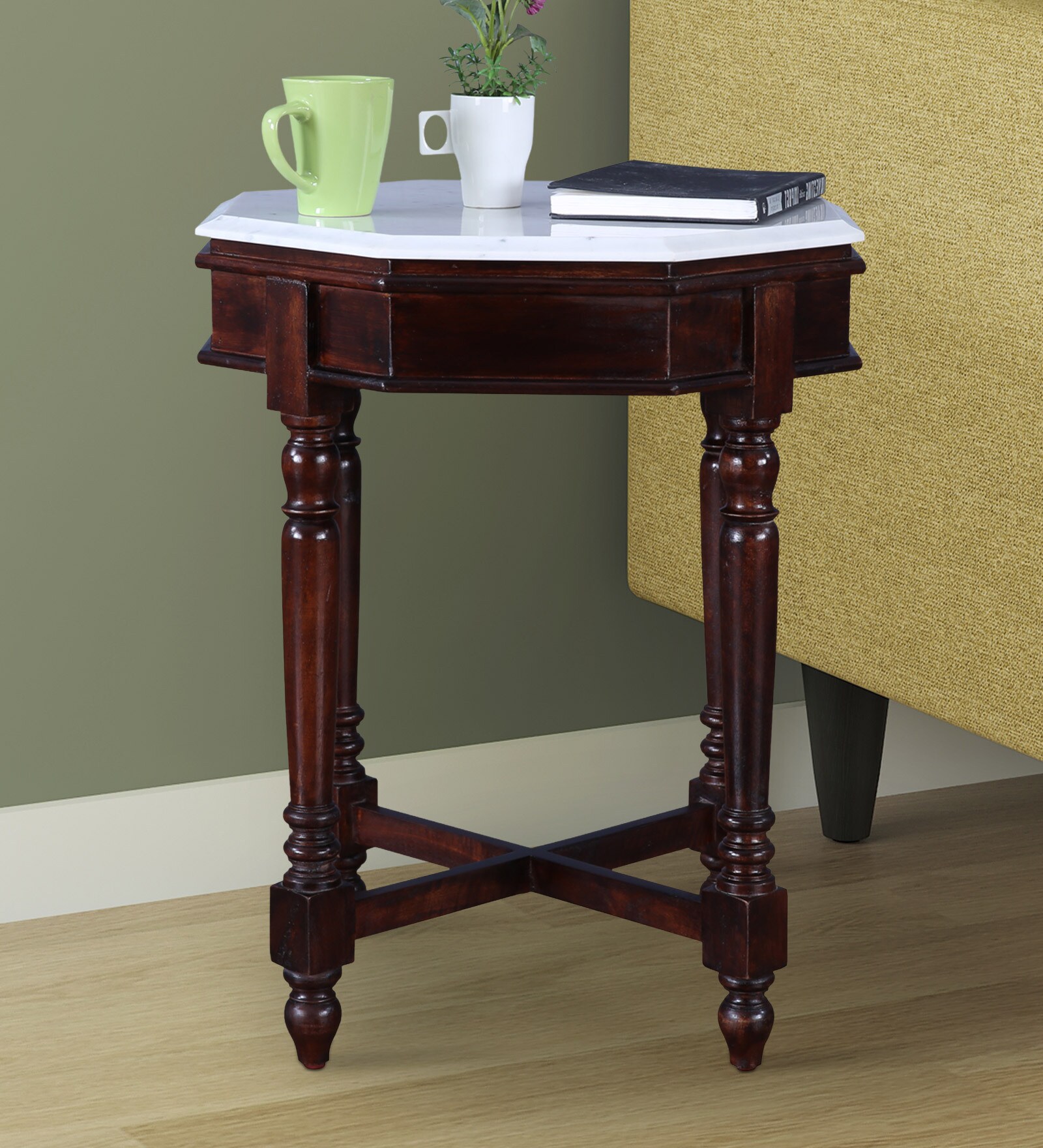 Buy Royal Marble Top End Table in Dark Walnut Finish Online ...