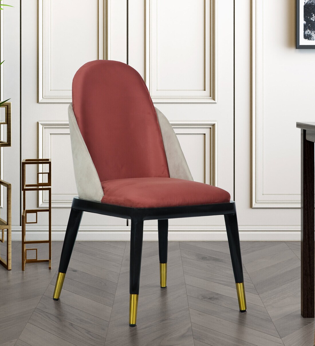 Buy Rubik Velvet Fabric Dining Chair in Beige and Red Colour at 32% OFF ...