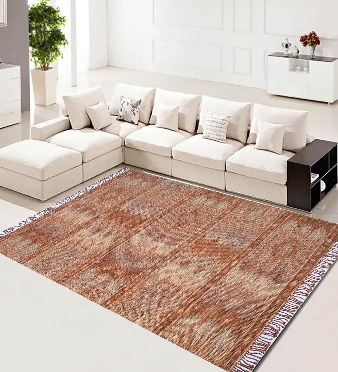 Buy Rust Abstract Wool 5 ft x 7 ft Hand Woven Carpet by The Blue Knot ...