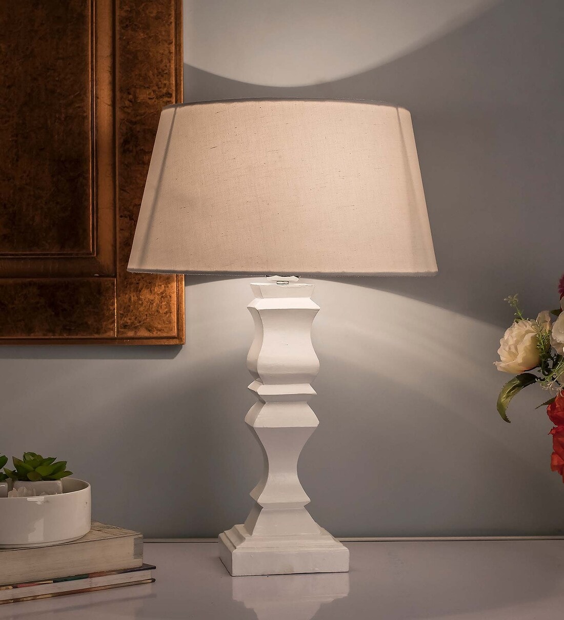 Buy Rustic Algae French Trophy Carved Table lamp with Blue Shade Online ...