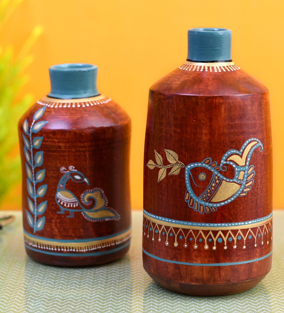 Buy Rustic Madhubani (Set Of 2) Red Terracotta Table Vase Online ...