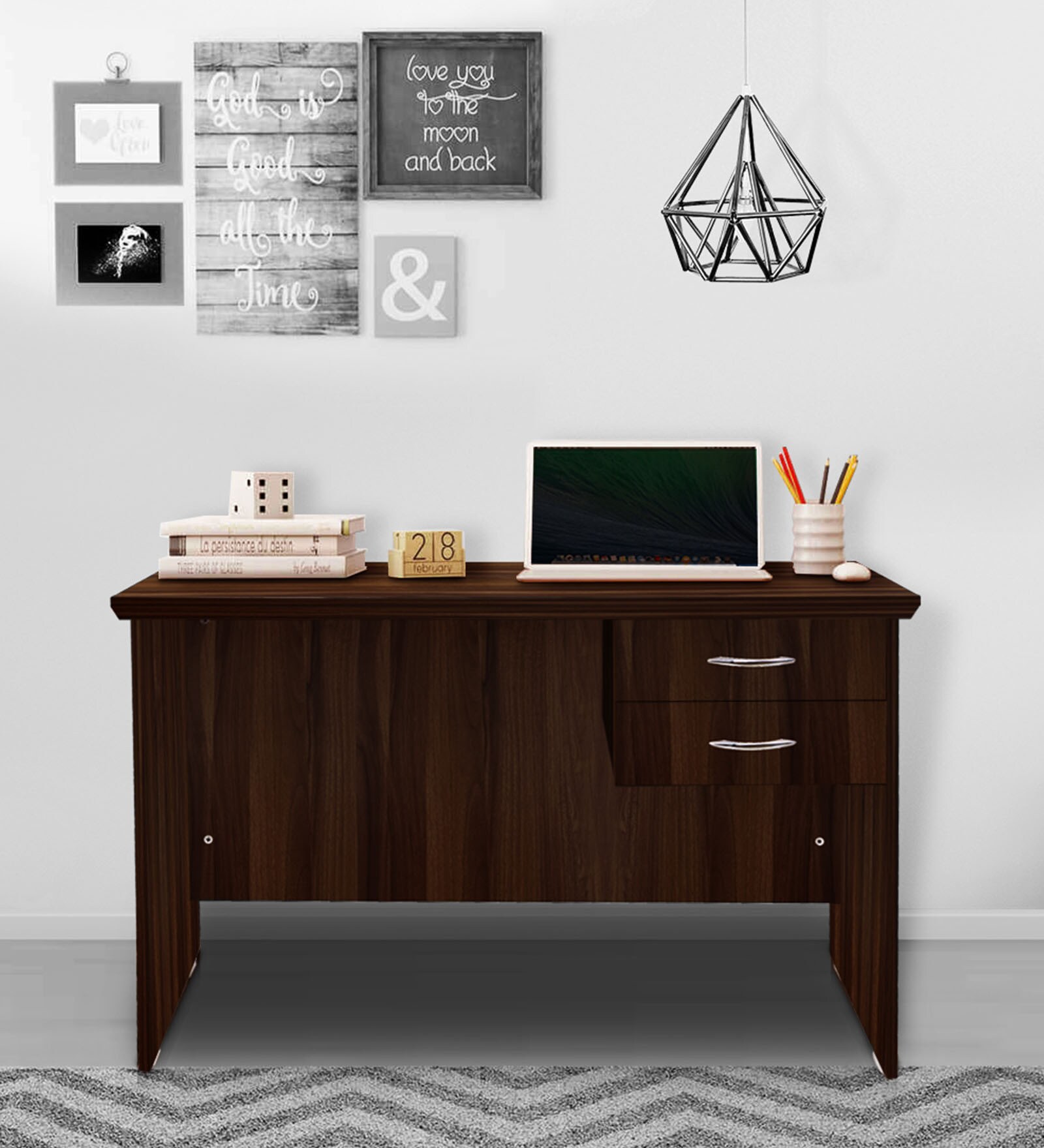 Buy Sarcolite Office Table with 2 Drawers in Dark Walnut Colour Online ...