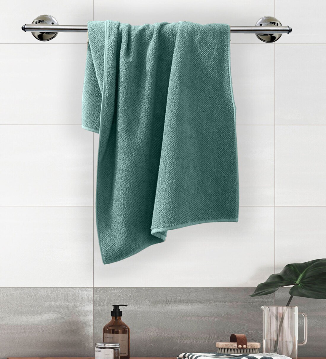 Buy Sea Green Solid 600 GSM Cotton Bath Towel By Amouve at 100% OFF by ...