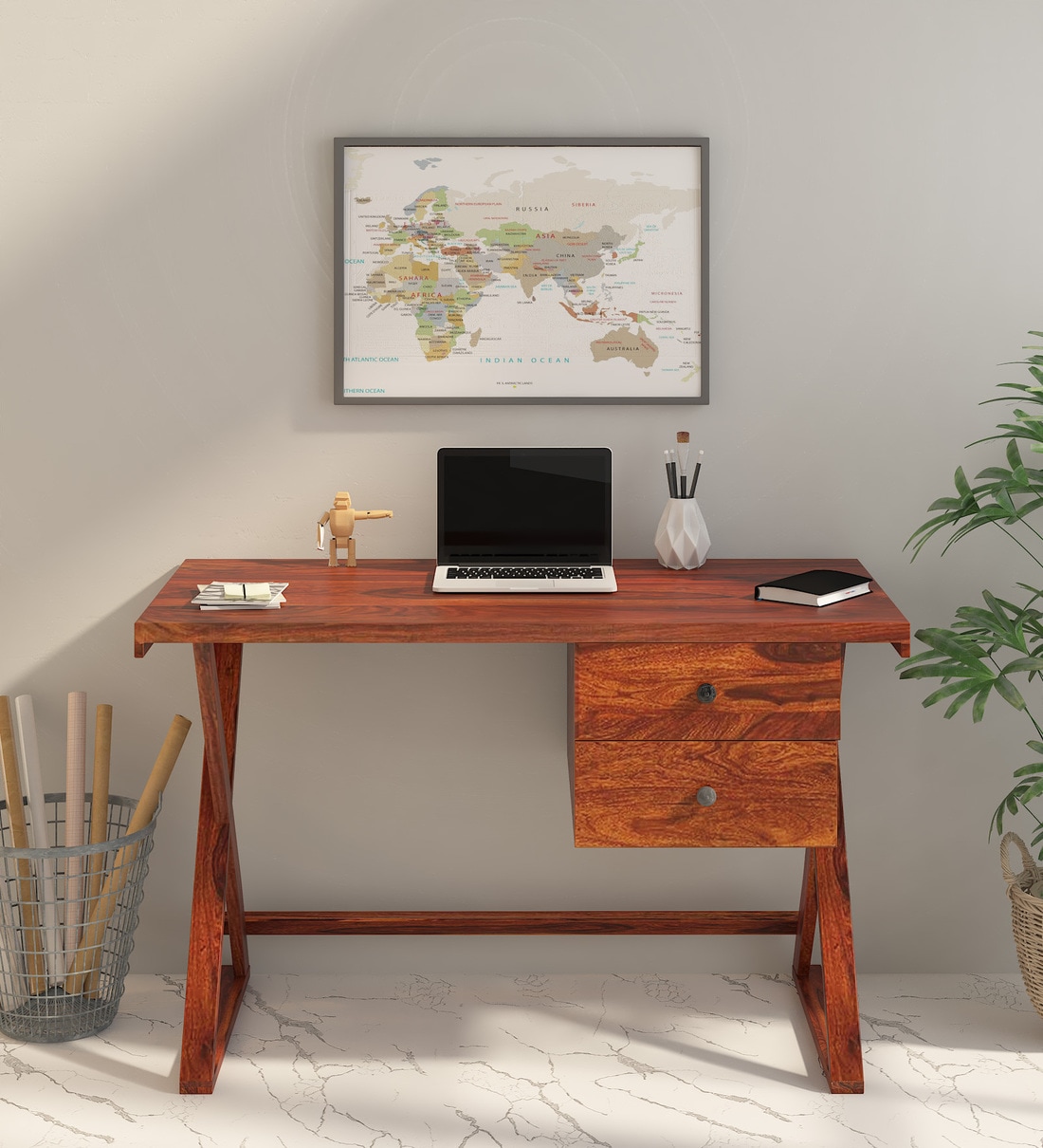 Buy Seri Sheesham Wood Study Table In Honey Oak Finish Online ...