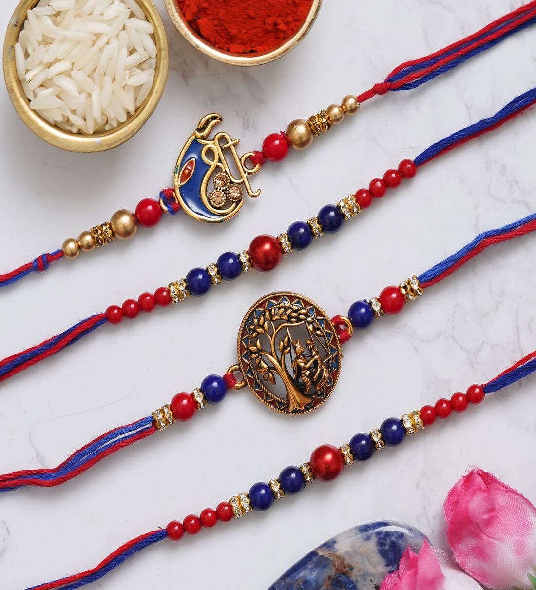 Buy Set of 4 Multicolor Shri Ganesha, Radha Krishna, Pearls Religious ...