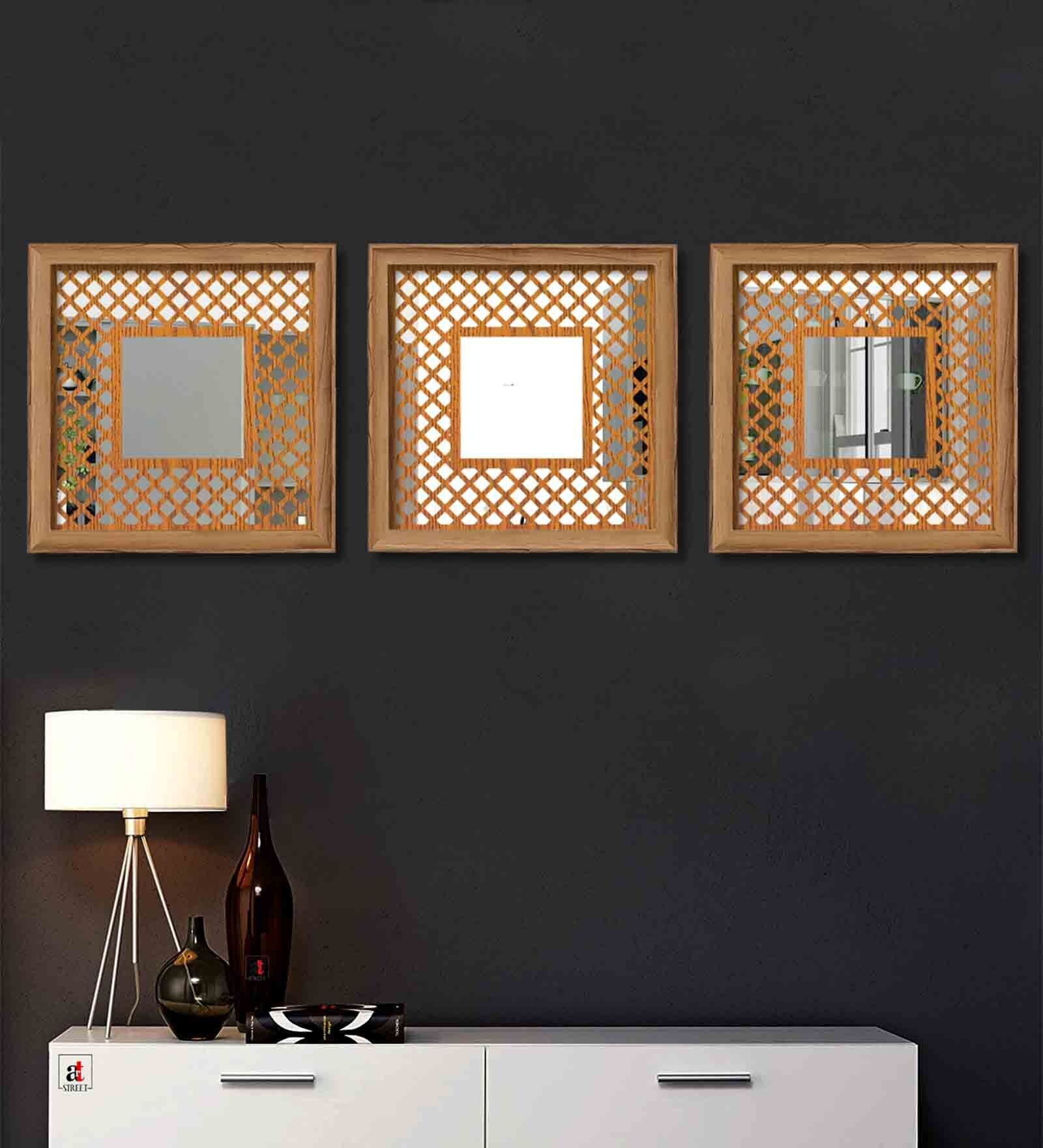 Buy Set of 3 Square Shape Mirror in Brown Colour at 8% OFF by Art ...