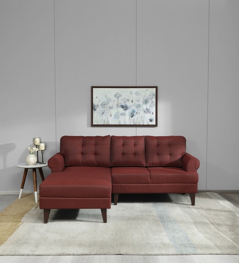 Buy Serena Fabric RHS Sectional Sofa (2 + Lounger) in Garnet Red Colour ...