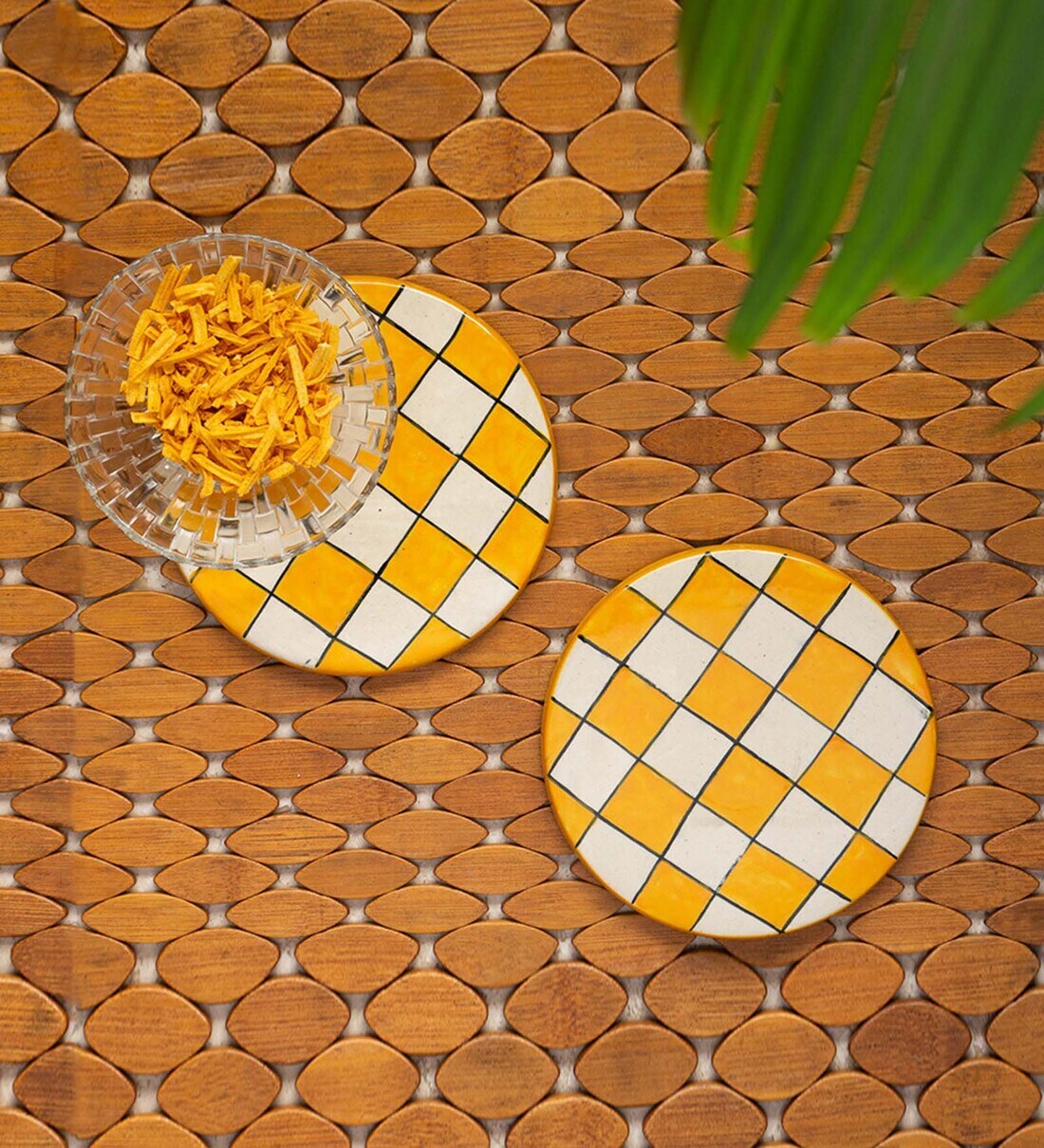 Buy Shatranj Checkered Hand-painted Yellow & White Ceramic (Set of 2) Trivet at 40% OFF by ...