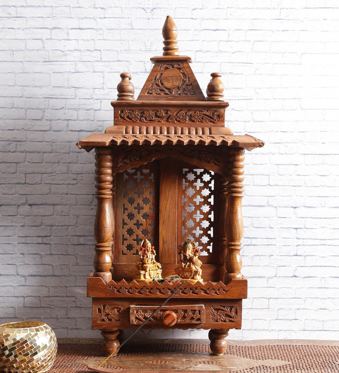 Buy Brown Athena Sheesham Wood Pooja Mandir Without Door Online ...