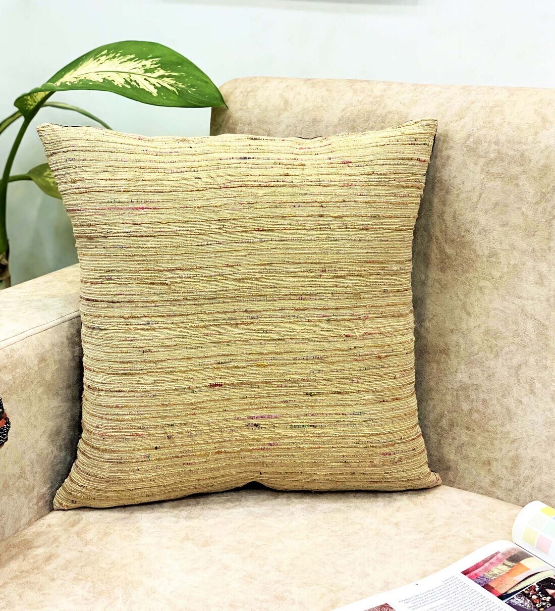 Buy Gold Striped Silk 16 x 16 Inch Cushion Cover by House Of Silko at 51% OFF by House Of Silko ...