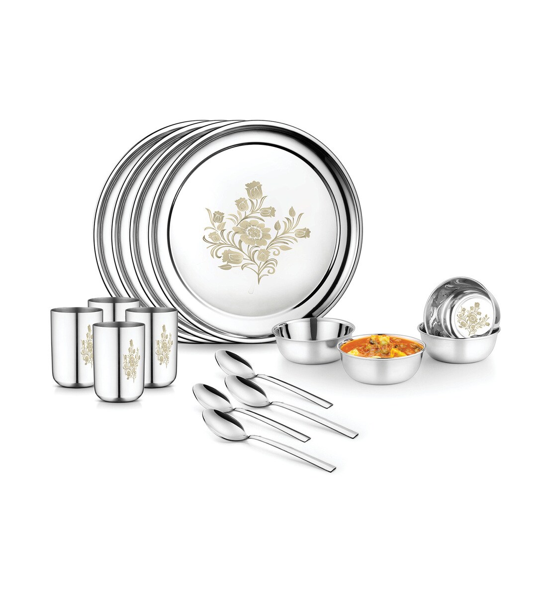 Buy Heavy Gauge Stainless Steel Laser Design Dinner Set - 16 Pieces ...