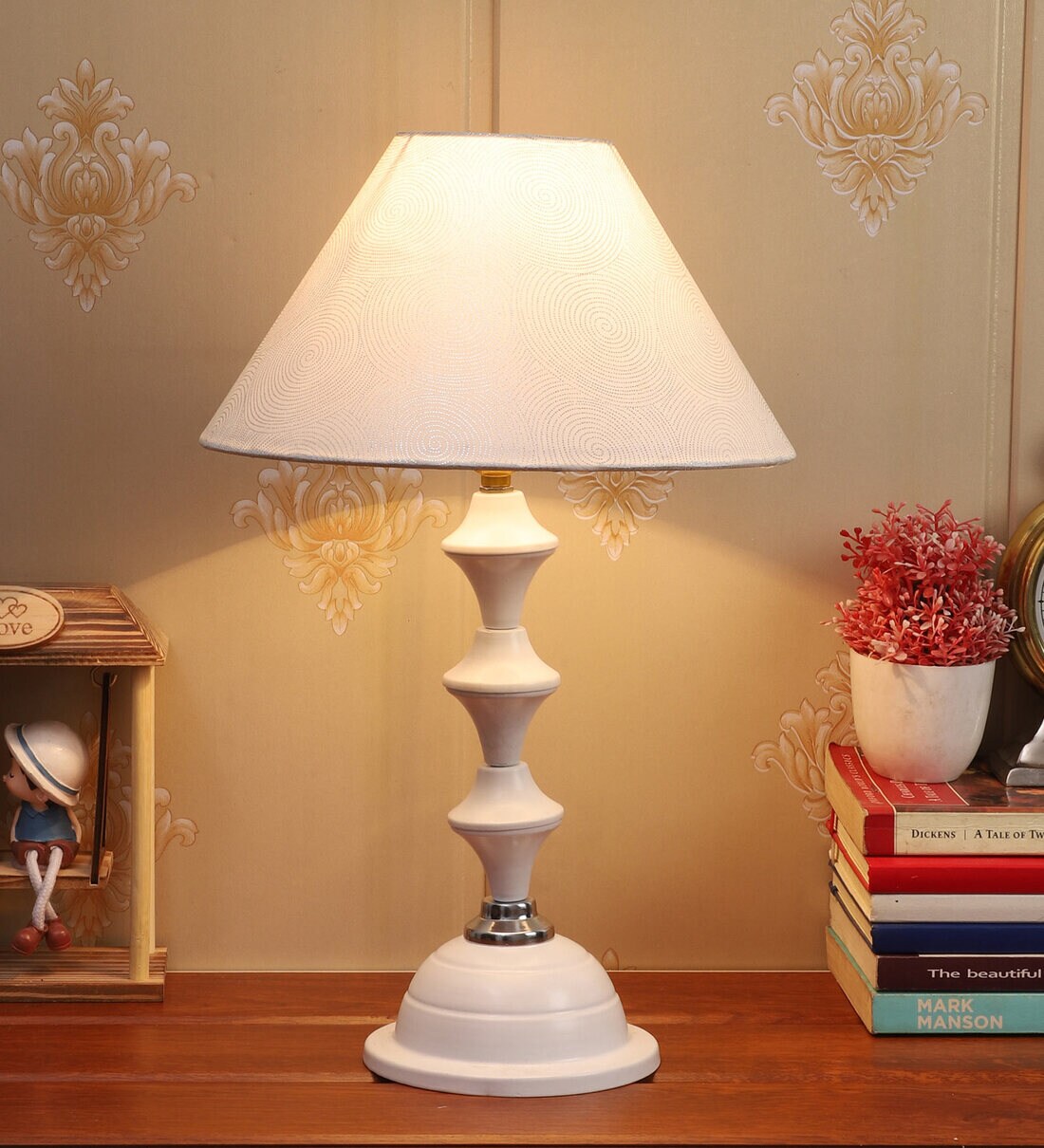 Buy Festiva Silver Fabric Shade Night Lamp With Metal Base By Foziq at ...